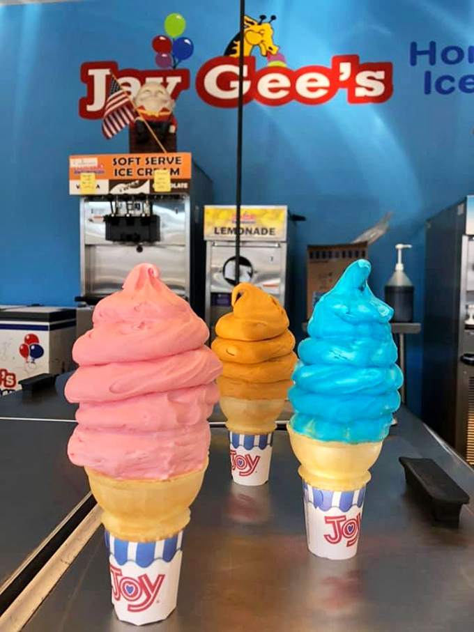 The colorful trio that launched a thousand Instagram posts. Pink, orange, and blue&mdash;proving that sometimes the most joyful things in life come in cones rather than corner offices.
