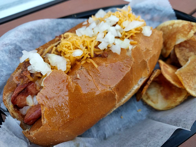 The Detroit dog arrives looking like it just won a flavor championship&mdash;cheese, chili, and onions forming a triumvirate of deliciousness.