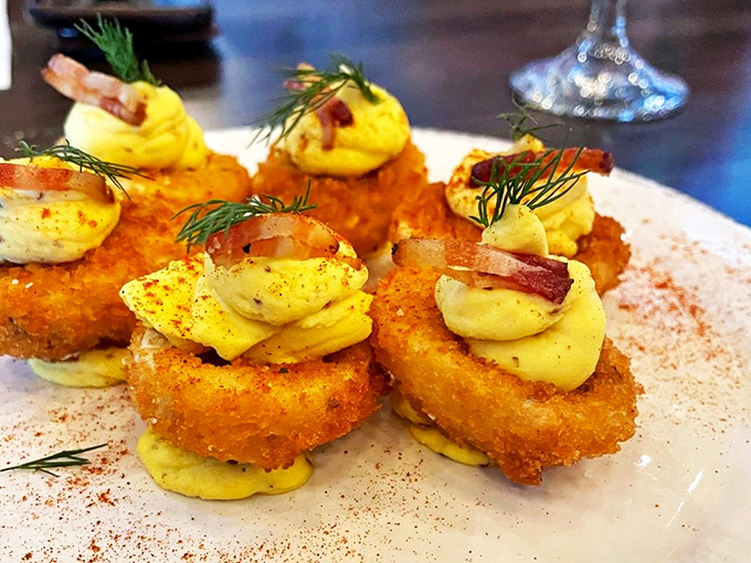Deviled eggs that have clearly made a deal with culinary angels. That crispy base adds the textural contrast of your breakfast dreams.