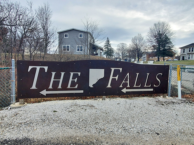 Follow the arrow to awesomeness. This unassuming sign points the way to Indiana's tallest cascade, like a treasure map for nature enthusiasts.