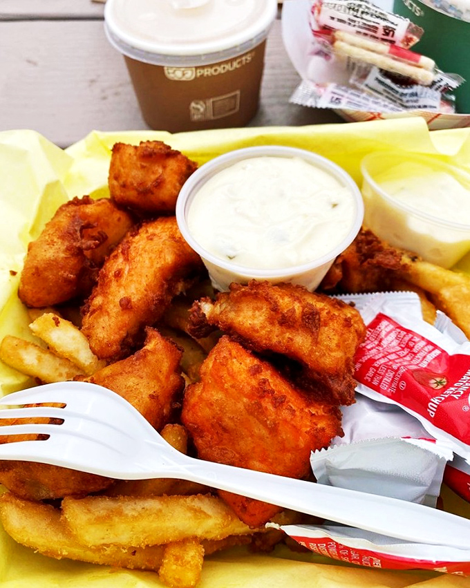 Golden-battered fish and crispy fries&mdash;the coastal classic that never disappoints. This basket of goodness makes calorie counting seem like a concept from another dimension.