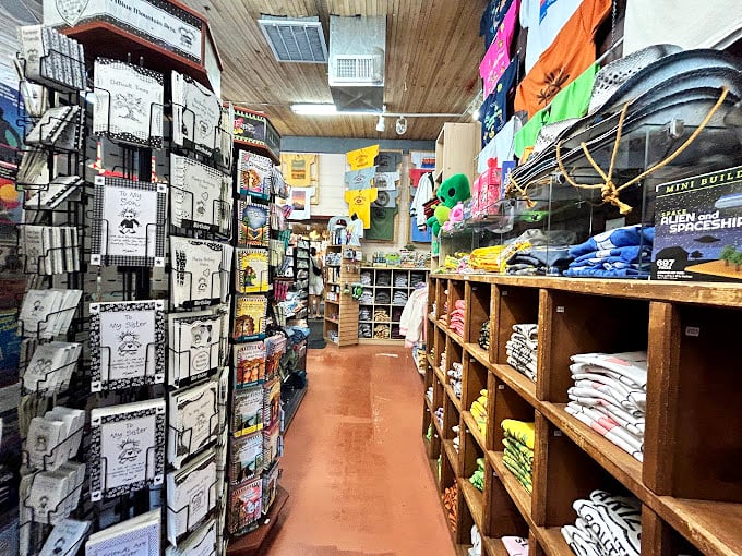 Narrow aisles create a treasure hunt atmosphere where greeting cards and desert-inspired art compete for your attention&mdash;and usually both win.