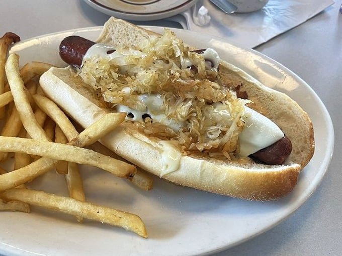 Hot dogs achieve their highest purpose when topped with sauerkraut and nestled in a proper bun. A symphony of snap, tang, and comfort.
