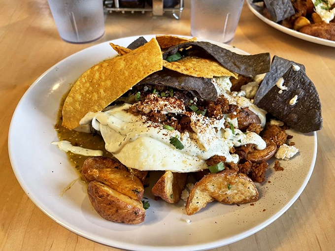 Huevos rancheros that would make both your abuela and your cardiologist have strong but different opinions. Worth every bite.