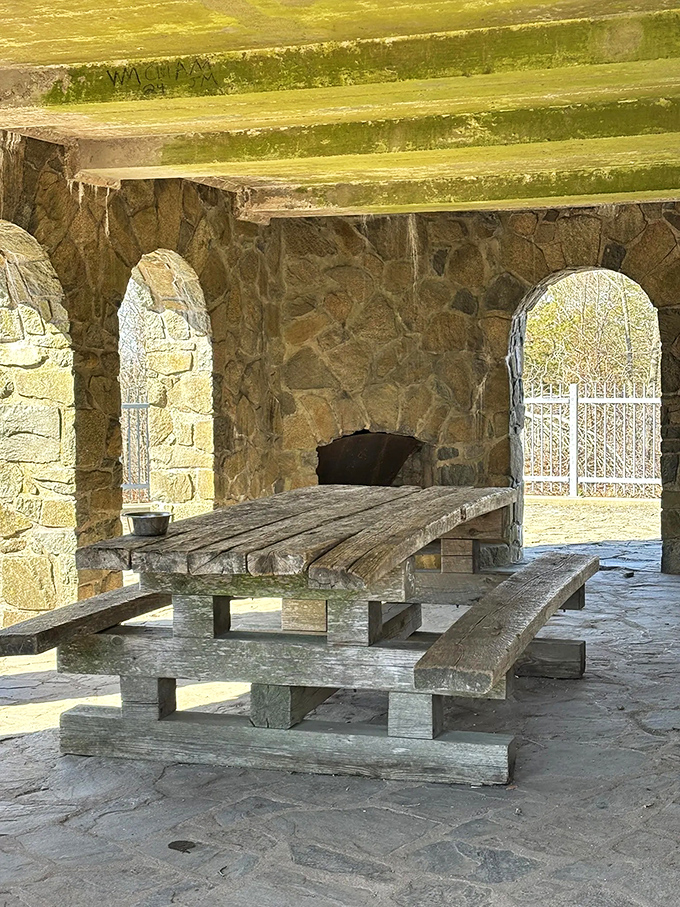 This stone picnic spot offers million-dollar views with a bring-your-own-sandwich policy that even billionaires must follow.