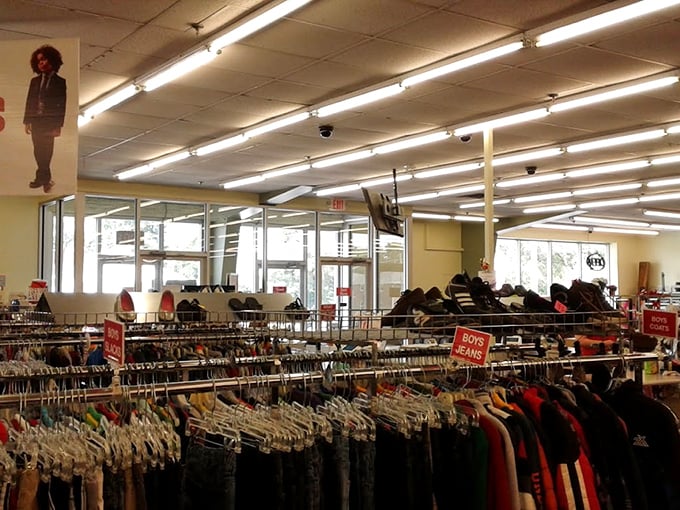 Rack after rack of clothing stretches to the horizon like a textile Nebraska prairie. The thrill of discovery lurks between every hanger.
