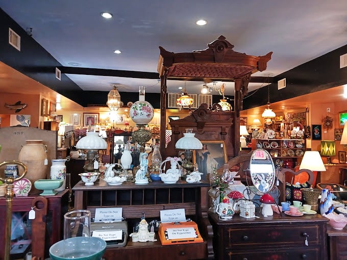 That ornate wooden canopy frames the collection like the world's most elaborate display case. Somewhere, a Victorian gentleman is missing his bedroom.