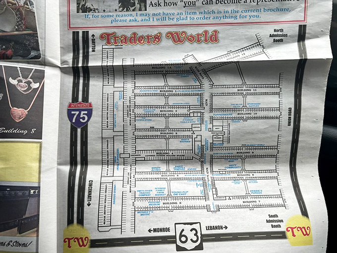 The treasure map to retail adventure! Without this guide, you might spend years wandering the labyrinth of deals at Traders World.
