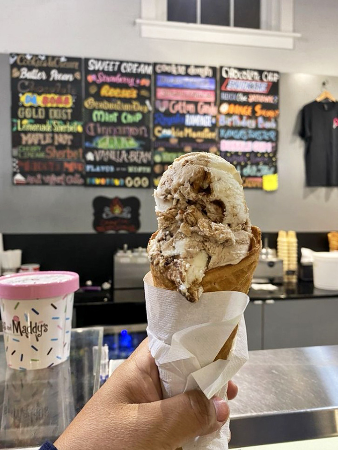 This waffle cone masterpiece looks like what childhood dreams are made of&mdash;creamy, nutty, and absolutely worth the inevitable brain freeze.