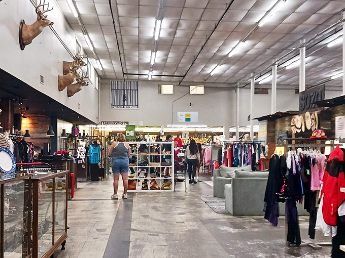 The mounted deer heads seem to watch over shoppers with approval, as if saying, "Yes, that vintage jacket was absolutely made for you."