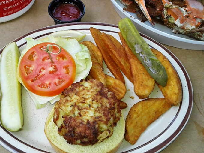The humble crab cake sandwich, where Maryland's finest seafood meets bread in a relationship that makes all other sandwiches jealous.