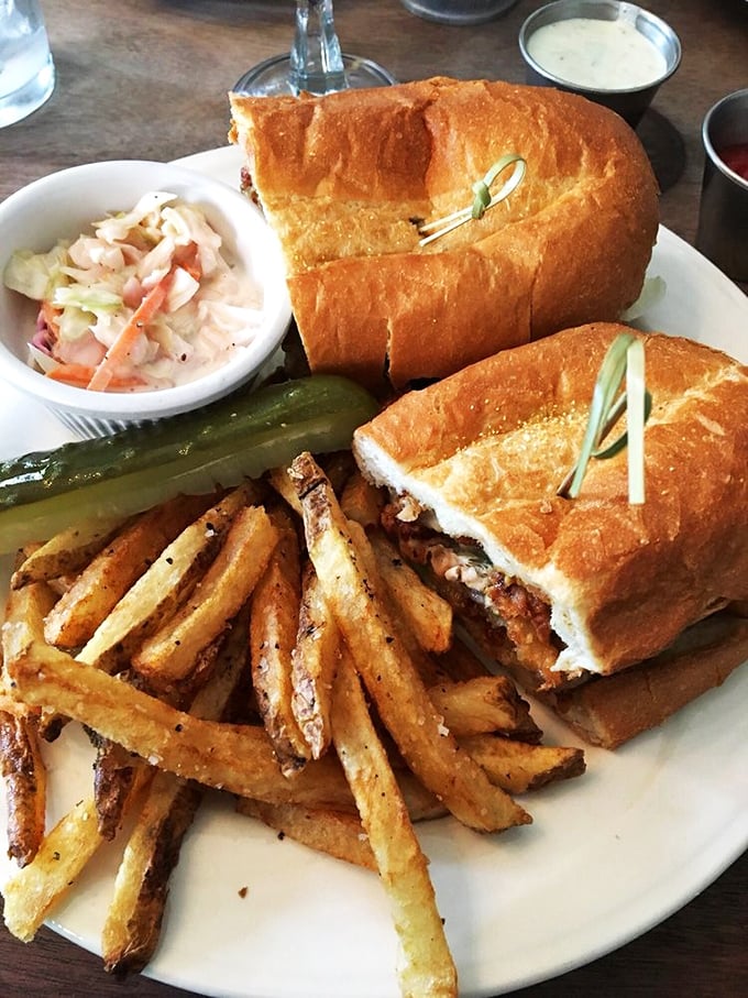 A sandwich that bridges the gap between 18th-century tavern and modern comfort food. Those hand-cut fries deserve their own declaration of independence.