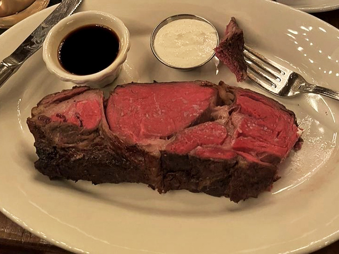 Prime rib so perfectly pink it could make a vegetarian question their life choices. The horseradish cream stands ready for those brave enough.