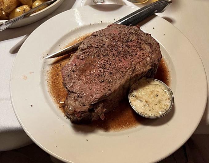 Prime rib that makes time stand still – a carnivore's dream with a peppery crust that gives way to rosy perfection within.