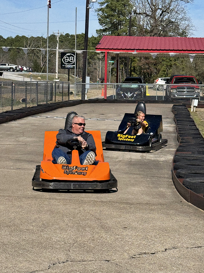 Every driver's expression tells a different story&mdash;from white-knuckled concentration to the unmistakable "I'm totally going to beat Dad" determination.