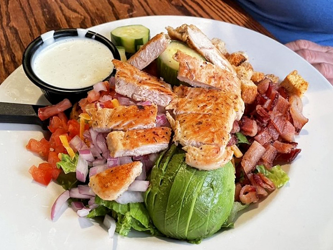 When a salad has this much protein on top, it's not dieting &ndash; it's just efficient meat delivery with a side of vegetables.