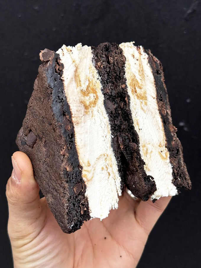 Ice cream sandwiches elsewhere just became painfully aware of their inadequacy. This masterpiece combines perfect ice cream with what appears to be fresh-baked cookies. 