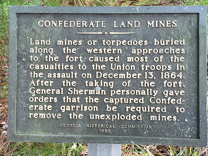 Historical markers throughout the park tell stories of ingenuity and sacrifice, including these Confederate land mines that changed the course of battle.