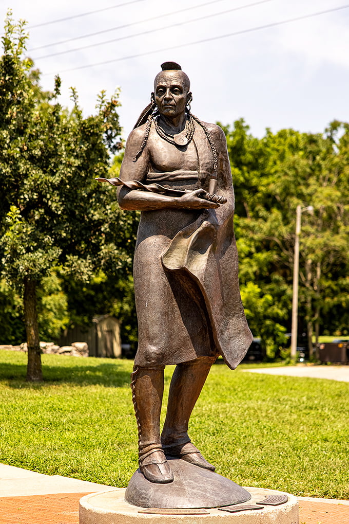 Silent storyteller of the plains. This bronze figure stands as a reminder of those who understood this land first.