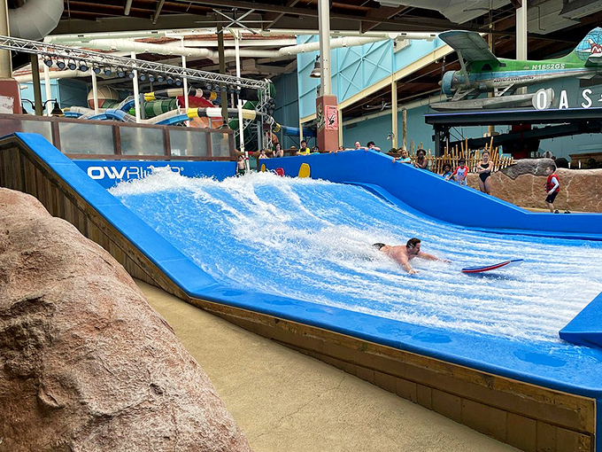 The FlowRider surf simulator&mdash;where Pennsylvania beach dreams come true and wipeouts are softened by flowing water instead of sand.