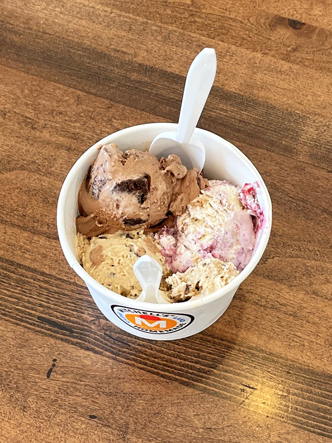 The ice cream trinity: three distinct personalities sharing one cup. It's like The Three Tenors, except you can eat them.