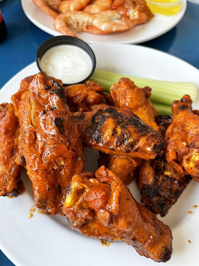 Wings that could make Buffalo jealous, served with the kind of sauce that makes you contemplate licking your fingers in public.
