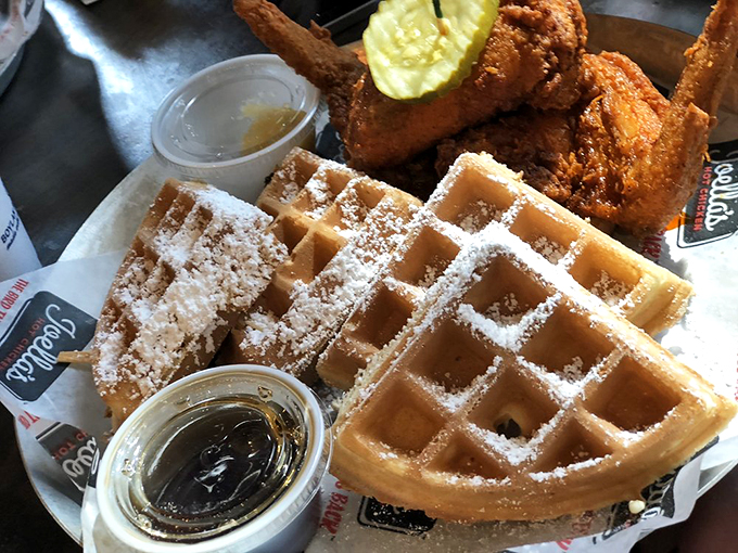 Chicken and waffles: where savory meets sweet in a breakfast-dinner mashup that makes you wonder why we ever separated the two in the first place.