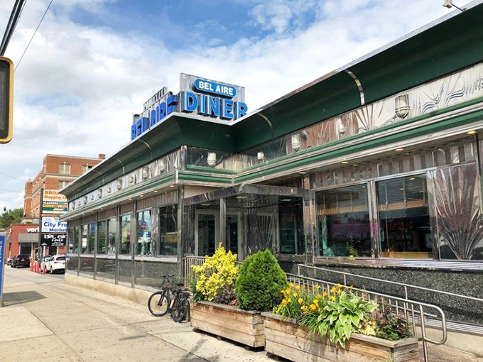 Bel Aire's gleaming silver exterior shines in the sunlight &ndash; a chrome palace dedicated to the art of all-day breakfast.