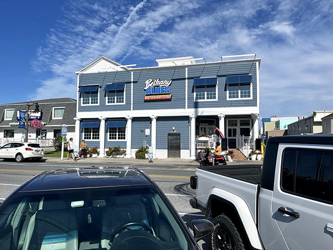 Bethany Blues BBQ (Bethany Beach): Blue siding, white columns, and barbecue that proves good things don't always come in rough packages. Beach-town elegance meets smoke-house soul.
