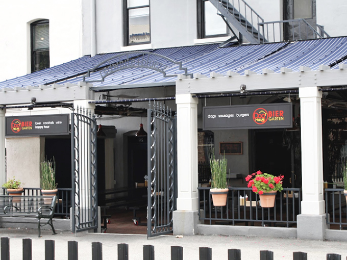 Doghaus Biergarten's entrance promises two of life's greatest pleasures: craft beer and creative hot dogs under one stylish roof.