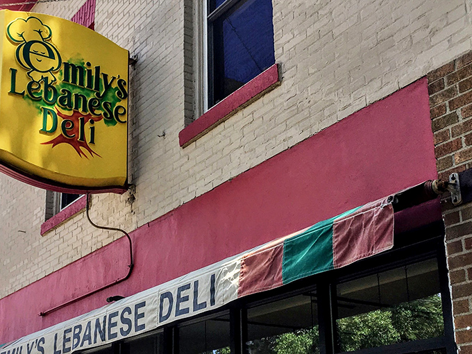 Emily's cheerful sign promises Lebanese delights. Where falafel achieves its highest purpose between soft, warm pita.