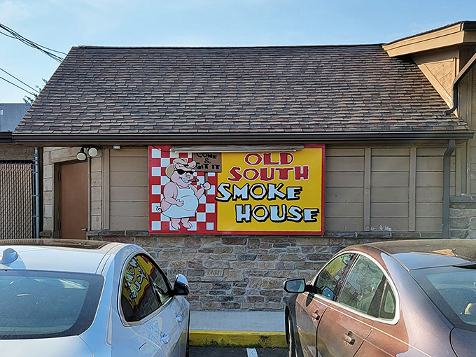 Old South's cartoon pig mascot wears sunglasses because the future's so bright when you're serving barbecue this good.