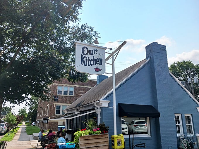 Our Kitchen's blue cottage looks like it was plucked from a storybook where all the characters eat amazing pancakes.