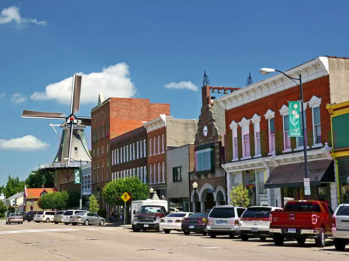 Pella's working windmill stands like a proud beacon of Dutch heritage amid brick buildings that would make Amsterdam jealous.