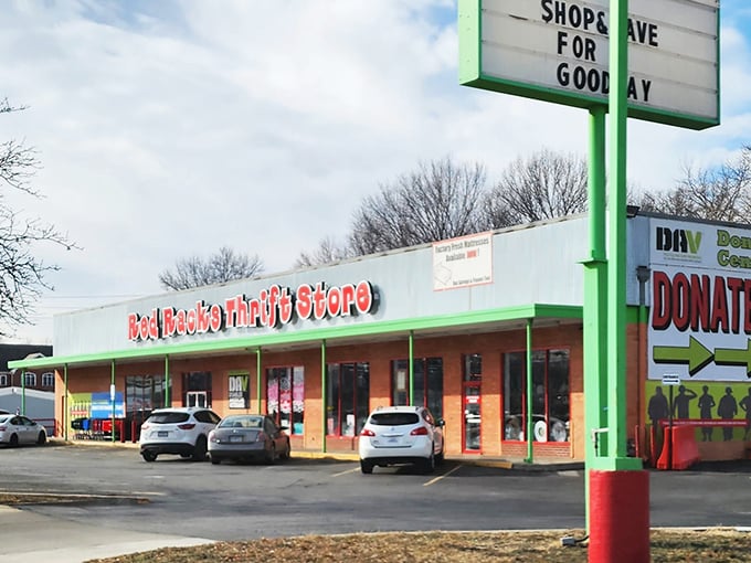 The classic Red Racks storefront brings a splash of color to Wornall Road. Like finding a crisp $20 bill in last year's winter coat!