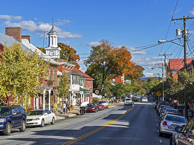 Shepherdstown: Fall foliage creates nature's confetti along this historic main street, where university students and centuries-old architecture create perfect harmony.