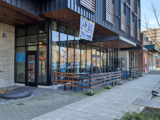 Spud's blue exterior houses a Seattle institution – where fish and chips have been perfected over generations.