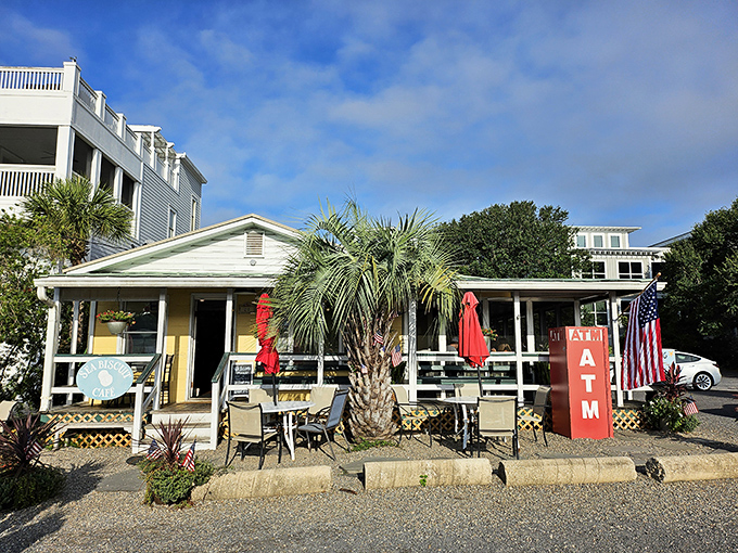 The Seabiscuit Cafe's cheerful yellow exterior is as bright as the egg yolks in their perfect Benedicts.