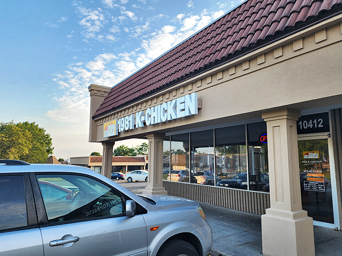 Morning light catches 1981 K-Chicken's distinctive roof, where double-fried Korean-style chicken has created a whole new following in Kansas.