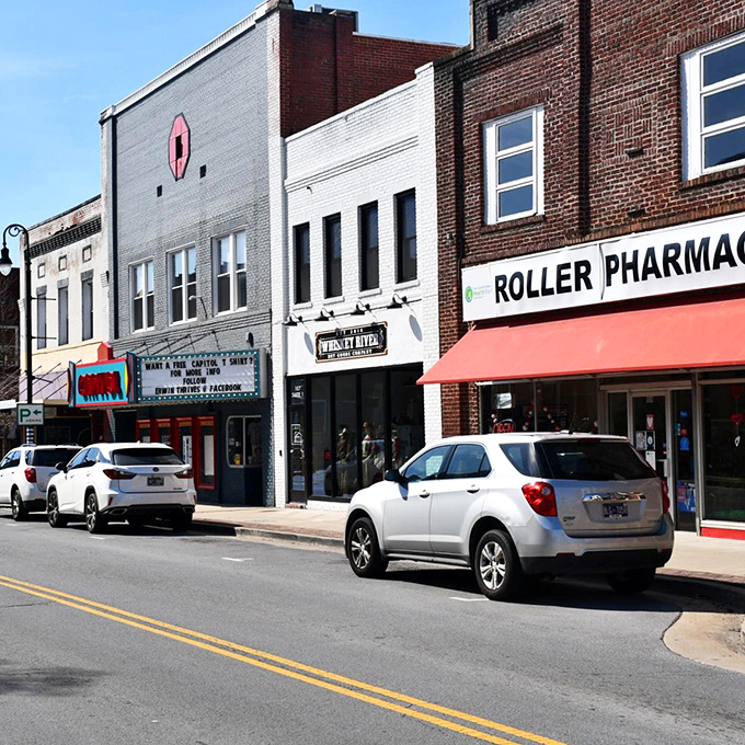 Time stands still in affordable Erwin, where even faded signs tell stories of budget-friendly living.