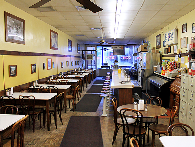 Old-school interiors like this remind us that some dining experiences are timeless. Simple tables, classic comfort food, pure satisfaction.