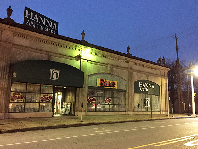 The historic building glows with invitation after dark. Like a museum where everything has a price tag.