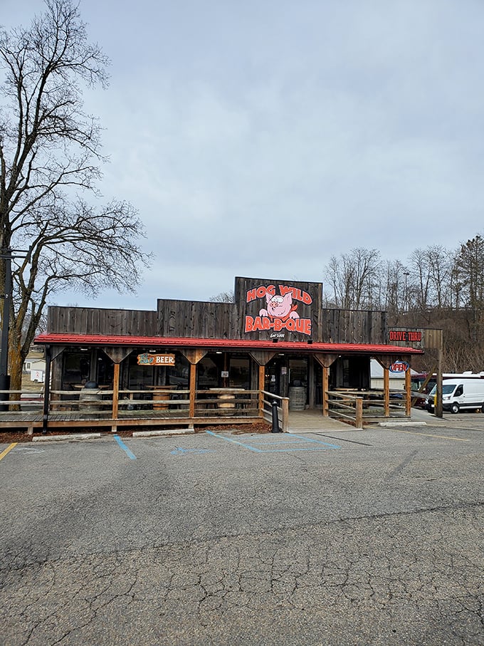 Rustic wooden exterior, fallen autumn leaves&mdash;this is the BBQ equivalent of a cozy cabin getaway.