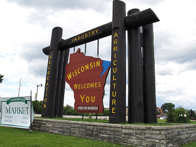 This classic Wisconsin welcome sign reminds us that the state's heart beats with agriculture and industry &ndash; and a healthy dose of hospitality.