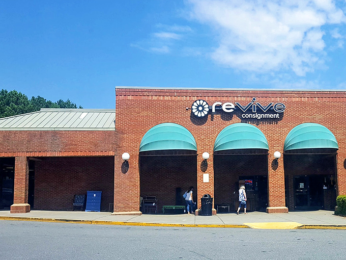 Those sophisticated curved awnings tell you everything: this isn't your average thrift shop, it's where castoffs get their comeback.