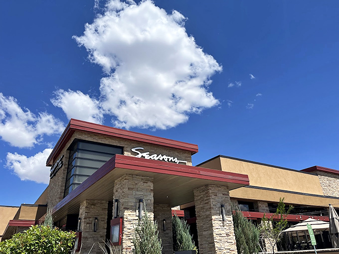 Blue skies frame Seasons 52's sophisticated entrance&mdash;a hint at the fresh, seasonal seafood waiting behind those doors.Add to Conversation