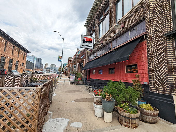 Sidewalk tables at The Brick invite you to savor your burger while watching city life unfold &ndash; dinner and a show, Missouri-style.