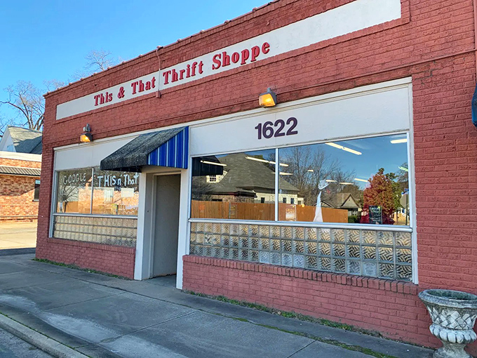 Sunshine illuminates This & That's windows, offering a glimpse into the treasure cave of possibilities inside.