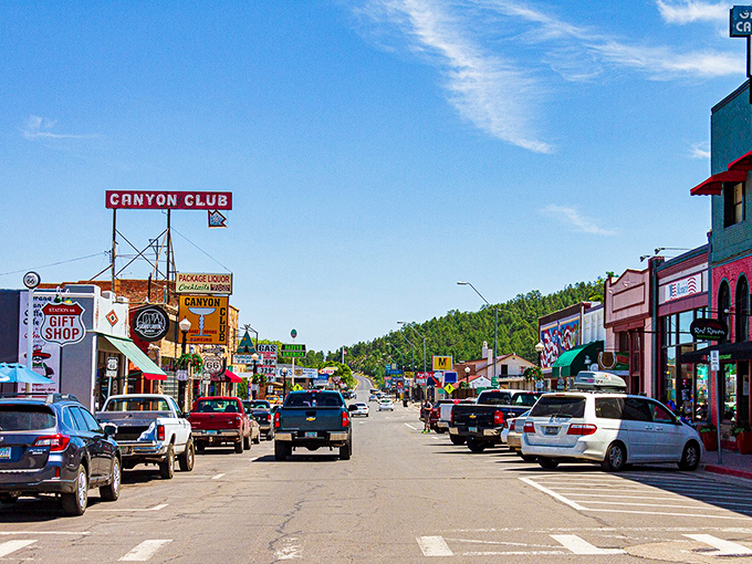 The streets of Williams offer a perfect blend of Western authenticity and Route 66 kitsch that somehow works beautifully together.