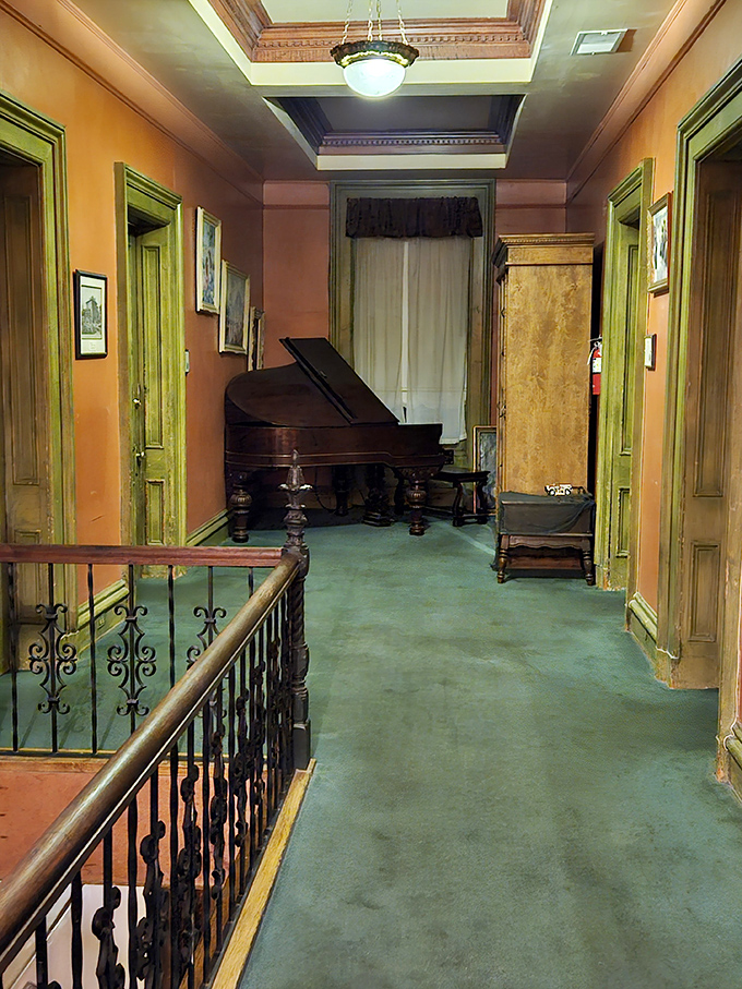 The upstairs hallway features the original grand piano. Listen carefully and you might hear phantom melodies when nobody's playing&mdash;or so they say.